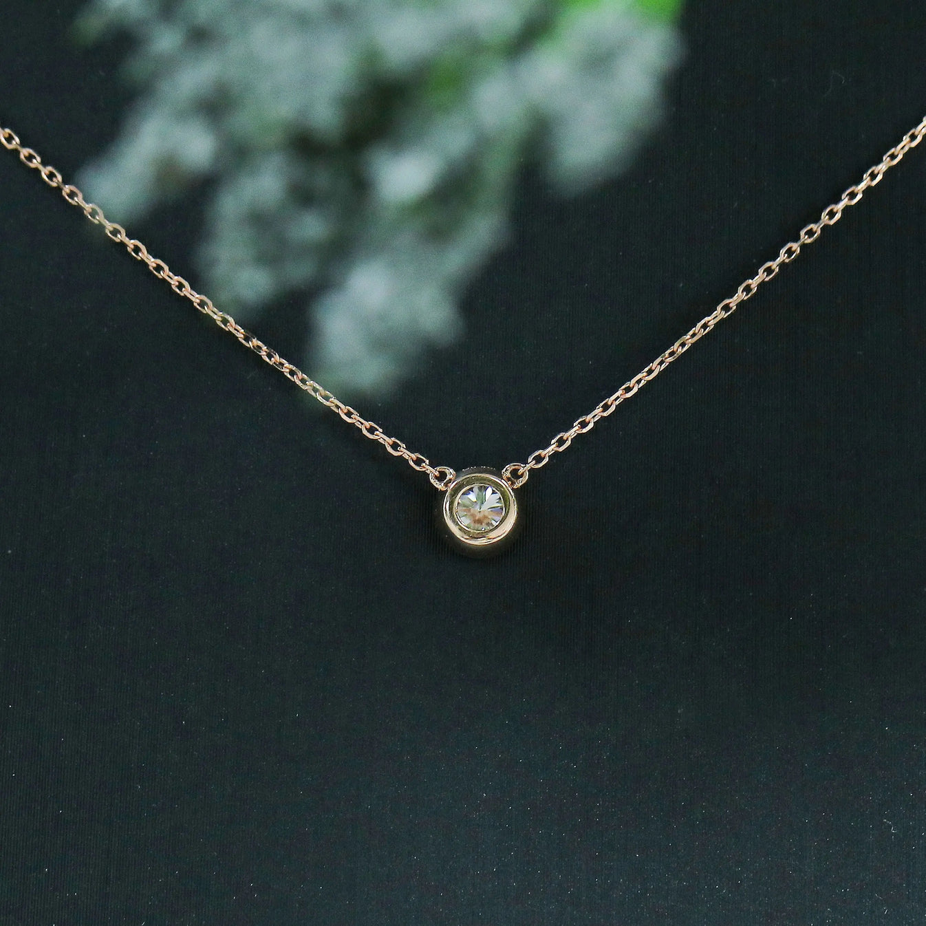 Gold Moissanite Women's Beautiful Necklace Bezel Set