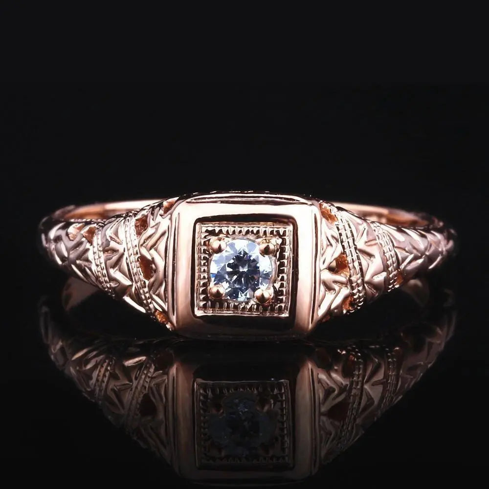 Rose Gold Vintage / Unique Moissanite Ring / Monzonite Jewelry