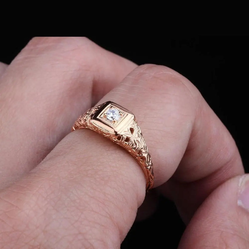 Rose Gold Vintage / Unique Moissanite Ring / Monzonite Jewelry