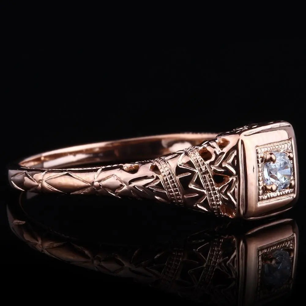 Rose Gold Vintage / Unique Moissanite Ring / Monzonite Jewelry