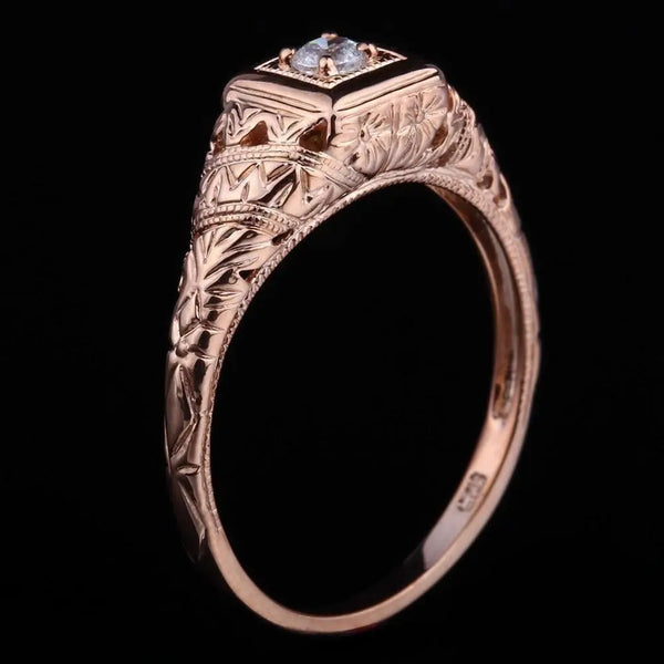 Rose Gold Vintage / Unique Moissanite Ring / Monzonite Jewelry