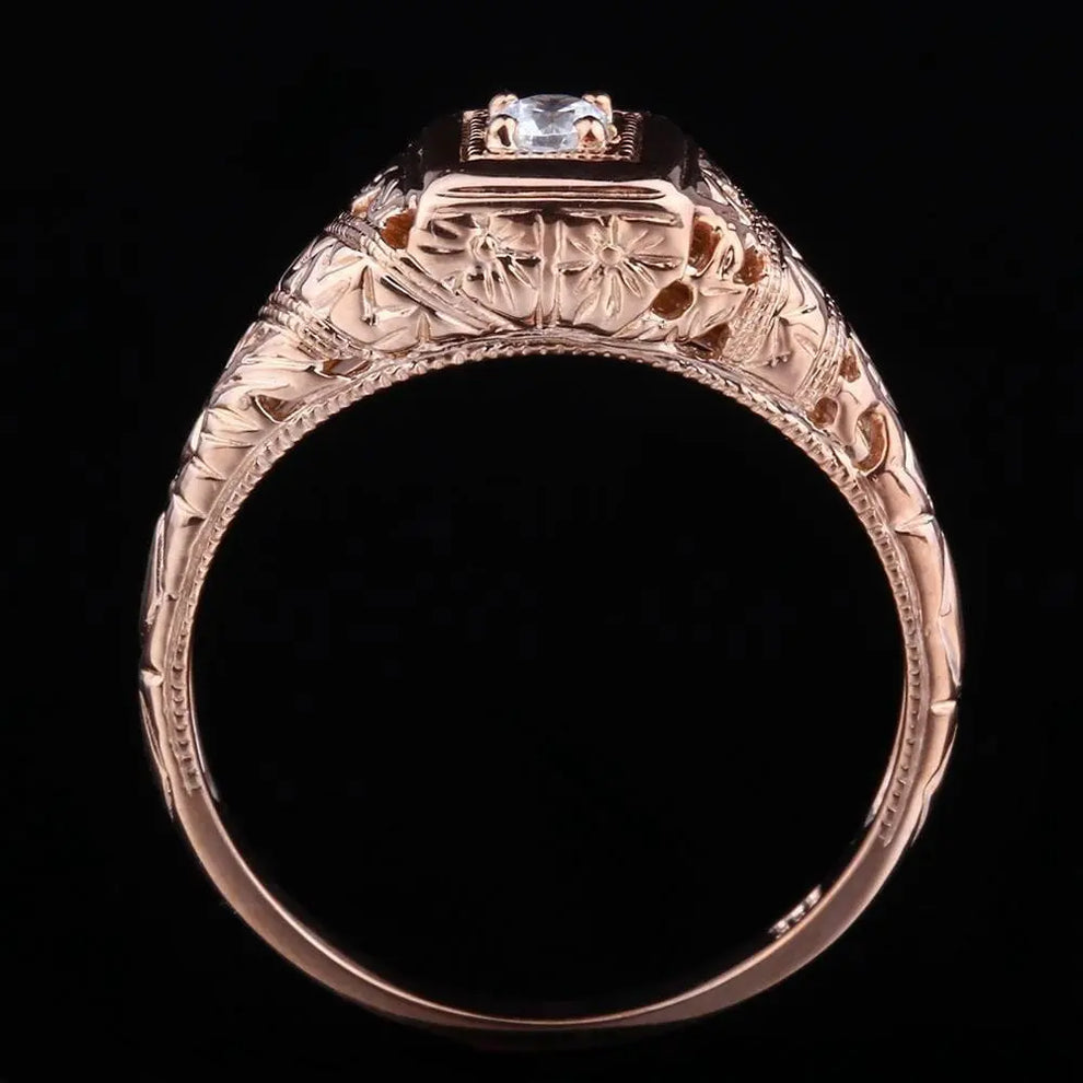 Rose Gold Vintage / Unique Moissanite Ring / Monzonite Jewelry