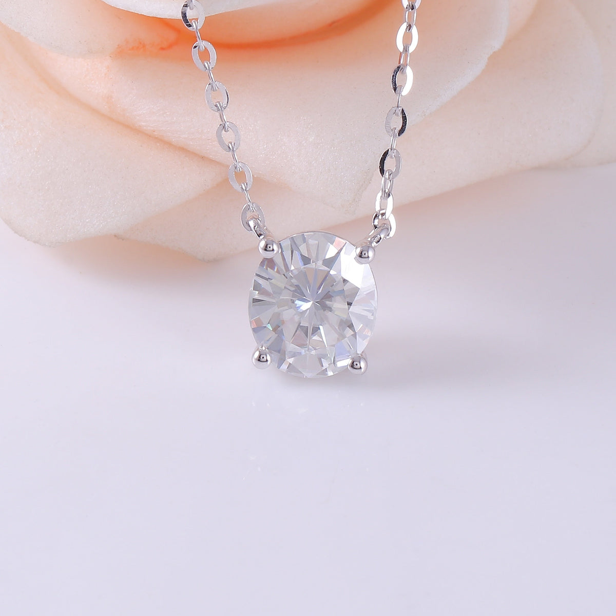 14k White Gold Moissanite Necklace / Pendant Oval Cut 2ct