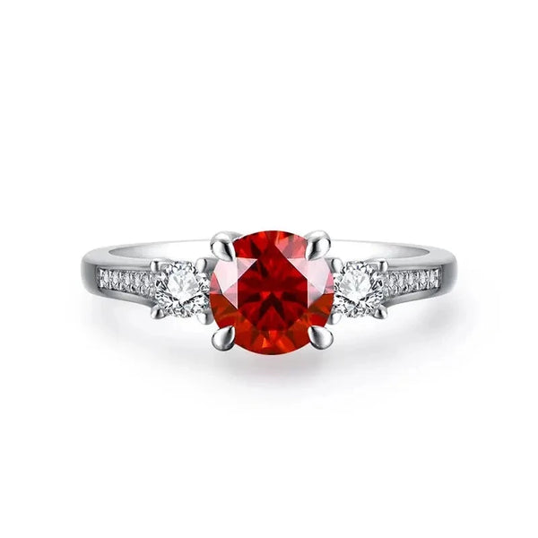 Silver or Gold 1ct Red Fire Moissanite Ring with Side Stones and Band ...