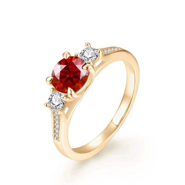 Silver or Gold 1ct Red Fire Moissanite Ring with Side Stones and Band ...